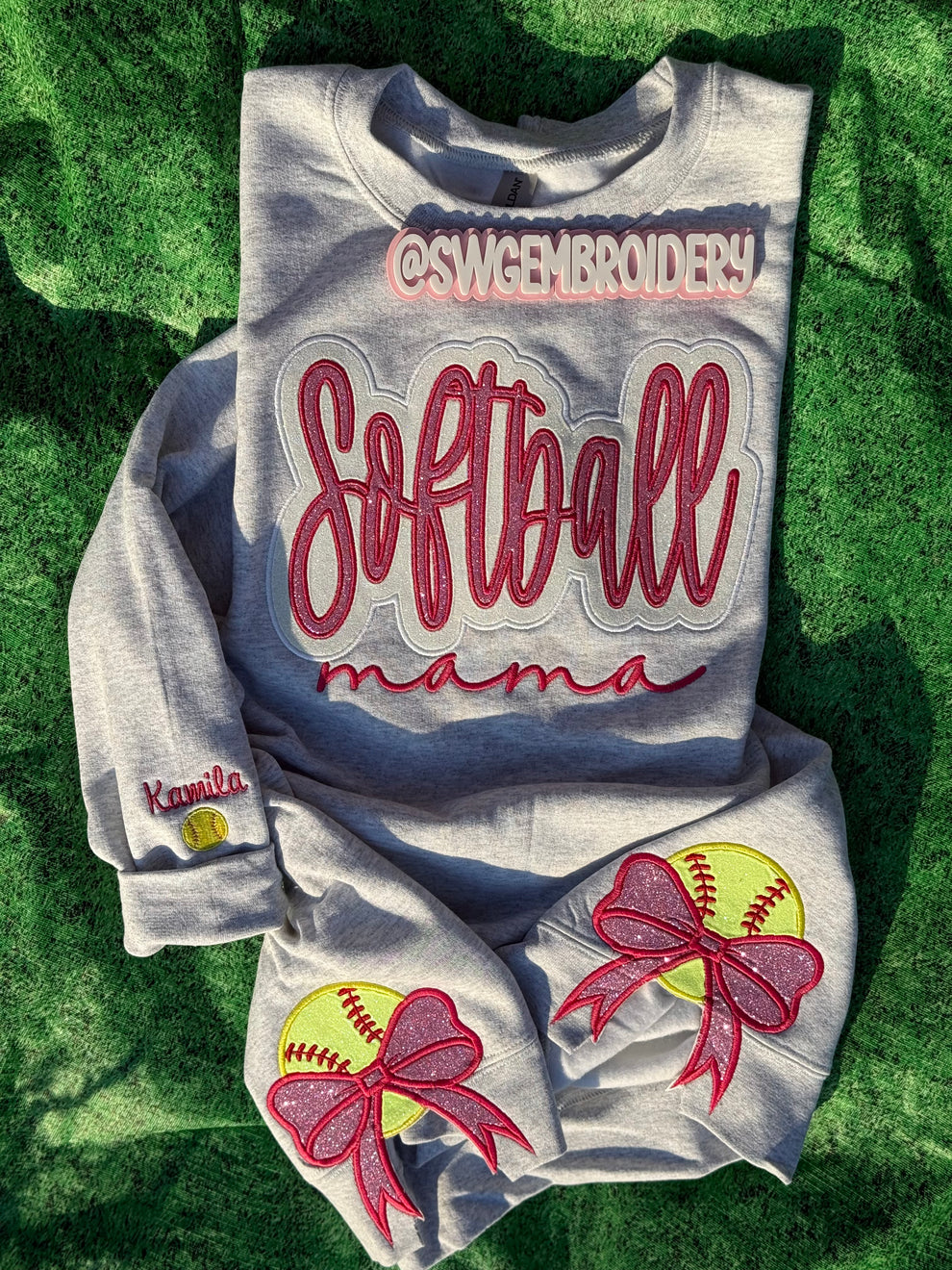 Pink Softball Mama – Stitched With Grace Embroidery